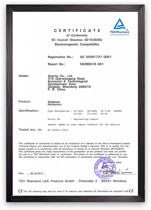 Blood Bank Refrigerator Certificate - Aucma